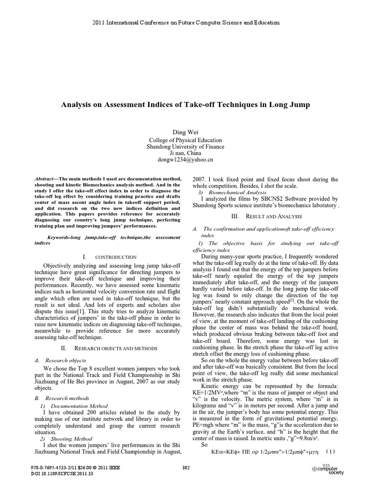 Analysis On Assessment Indices of Take-Off Techniques in Long Jump ...