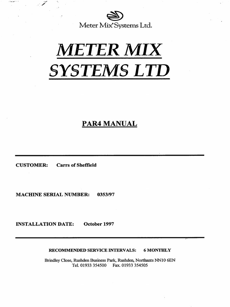 Meter Mix Systems LTD - Par4 Manual | PDF | Valve | Mechanical Engineering