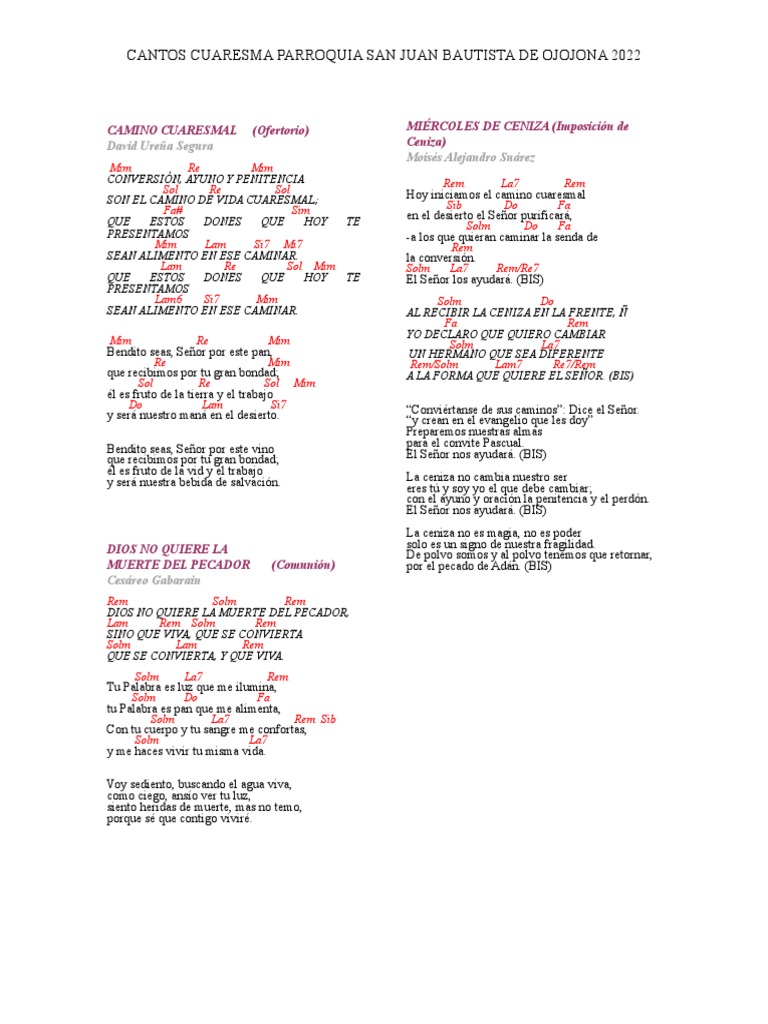 Cantos Cuaresma | PDF | Prestado | Adoración Cristiana Y Liturgia