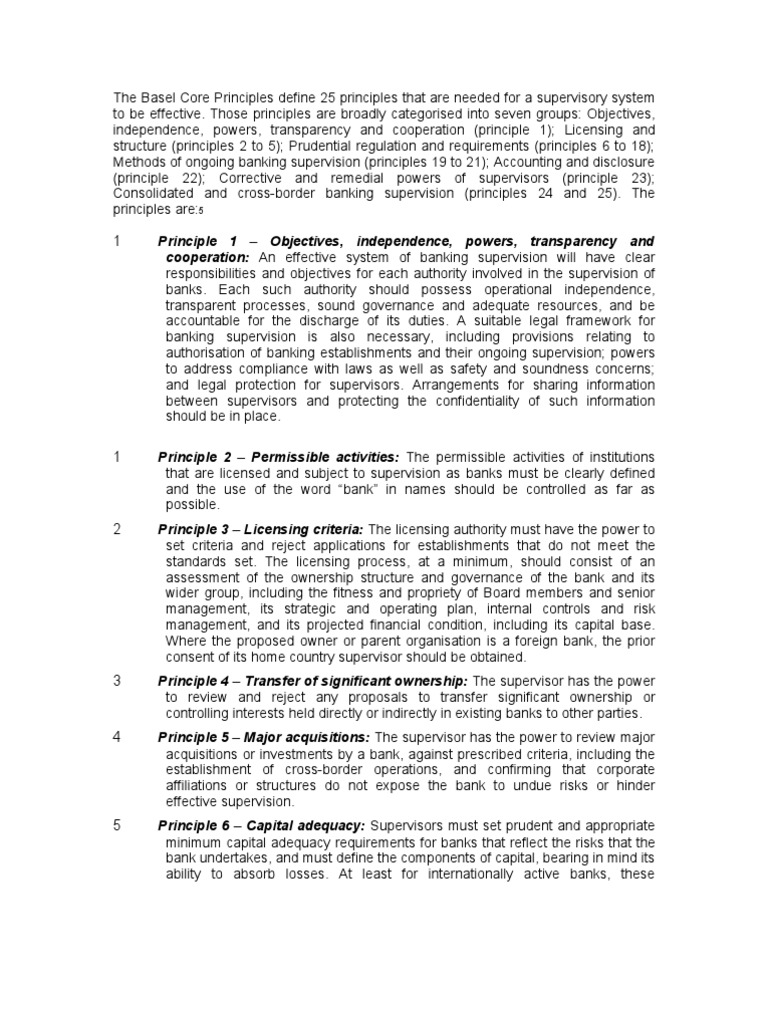 25 Basel Principles of Effective Banking Supervision | PDF | Risk ...