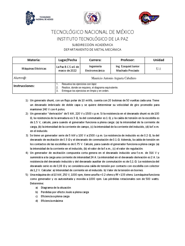 Ejercicios UI 2022 | PDF | Generador eléctrico | Inductor