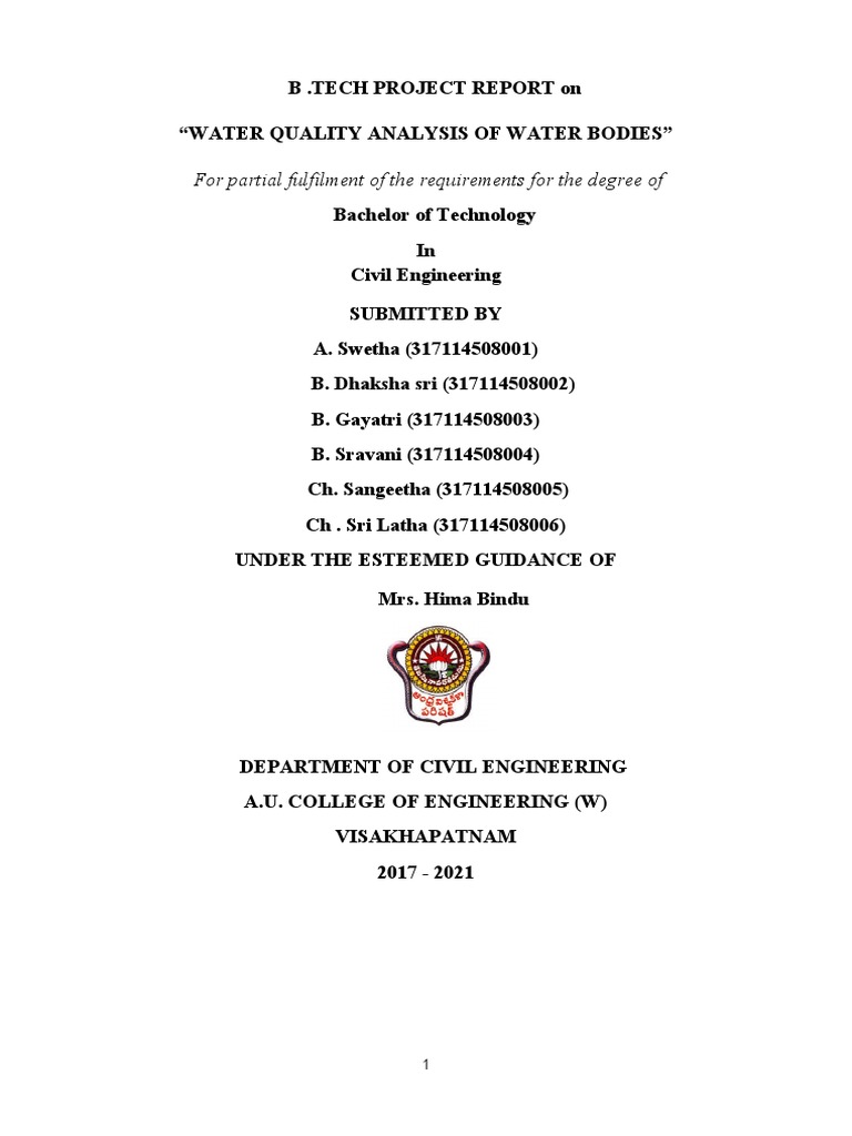 Bachelor of Technology: B .Tech Project Report On | PDF | Alkalinity | Ph