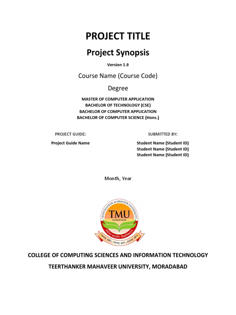 T001-TMU Project Synopsis Template-V1.1 | PDF | Programmer | Software ...