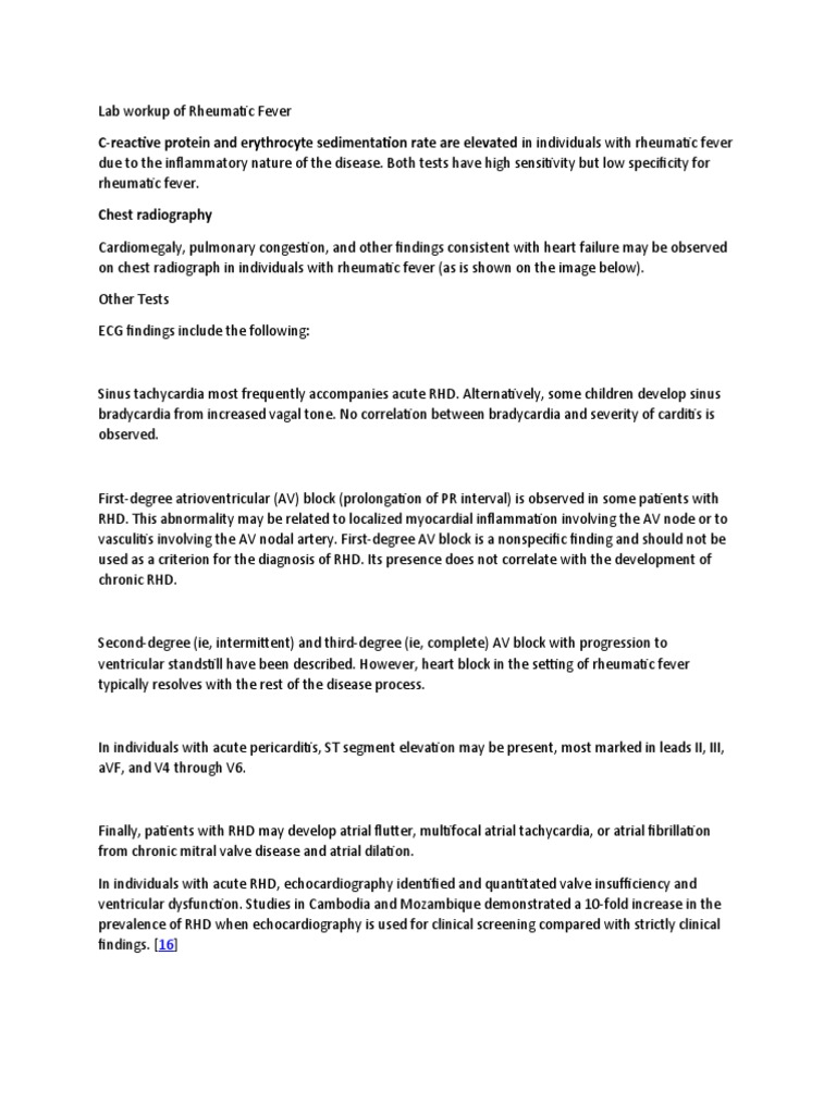 Rheumatic Fever Lab Workup Overview | PDF | Heart | C Reactive Protein