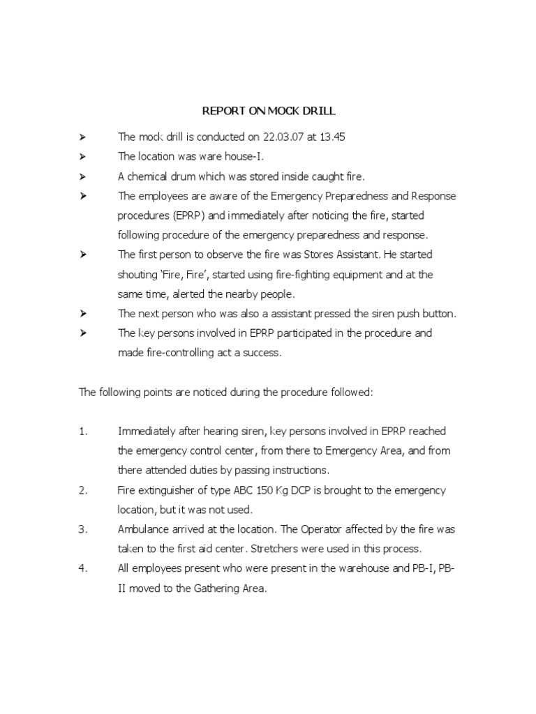 Report On Mock Drill | PDF | Leak | Emergency Management