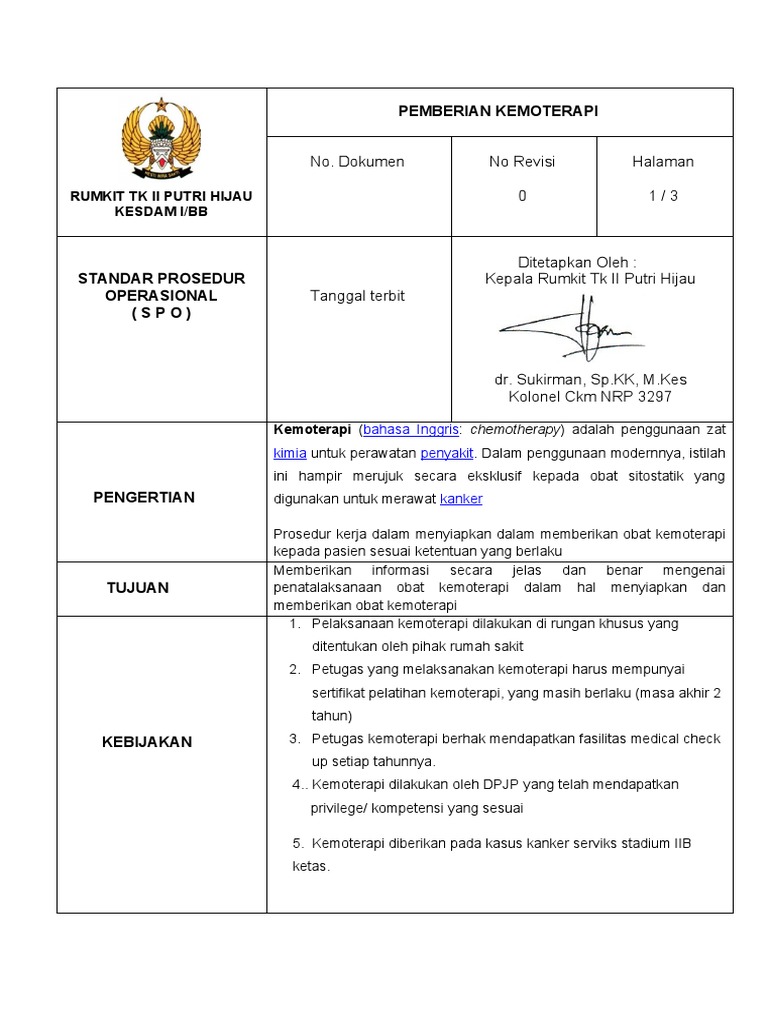 Sop Pemberian Kemoterapi | PDF