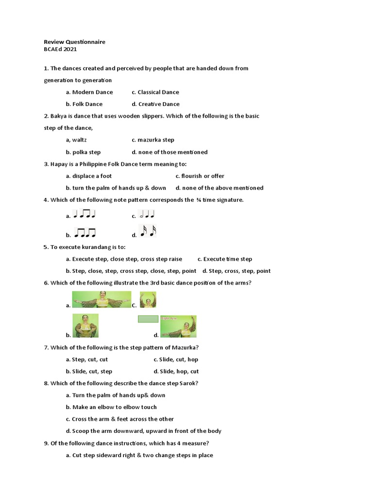 Review Questionnaire in Dance | PDF | Dances | Rhythm