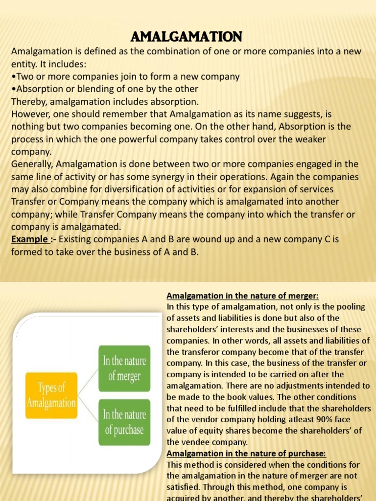 Amalgamation: Example:-Existing Companies A and B Are Wound Up and A ...