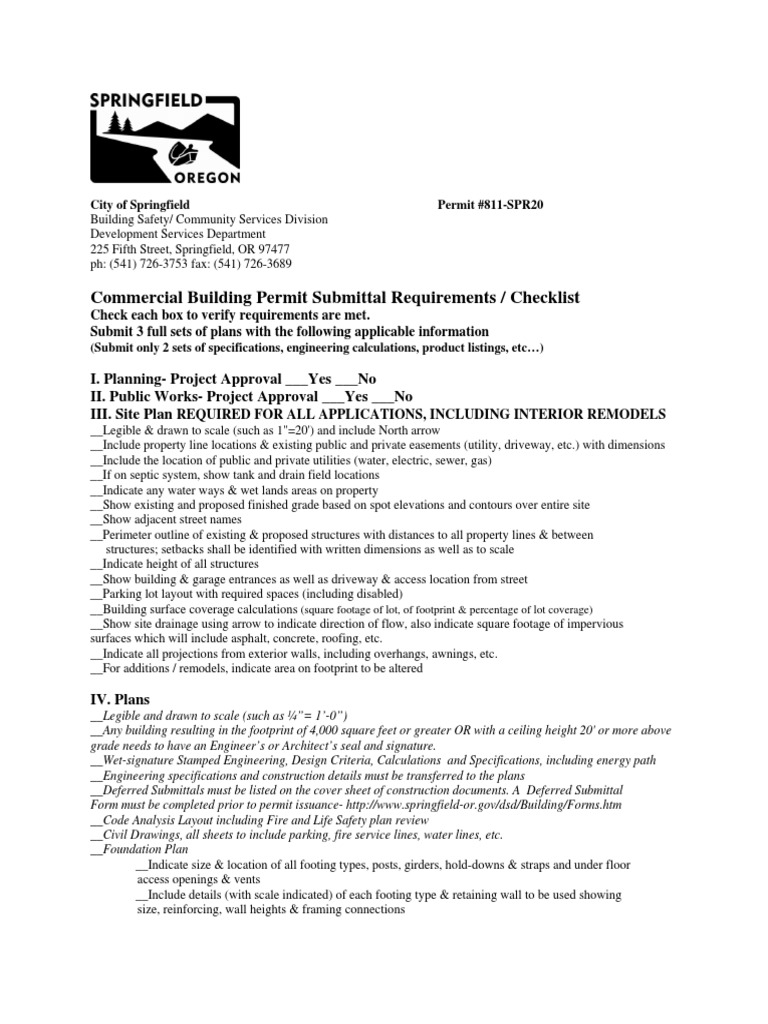Commercial Building Permit Submittal Requirements / Checklist | PDF ...