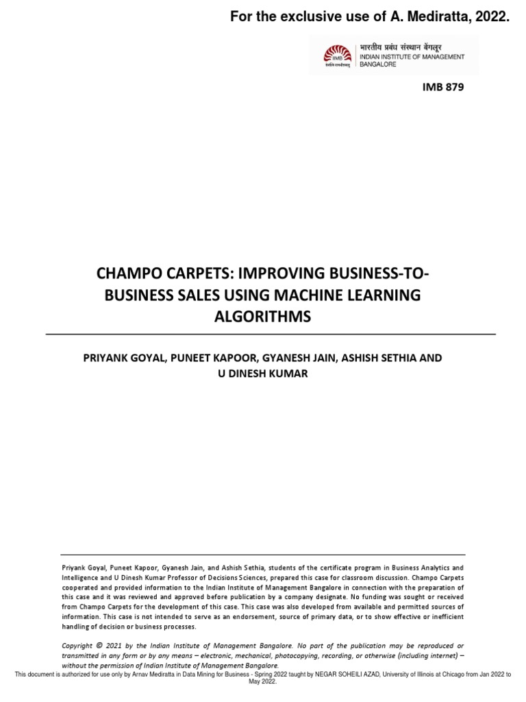Champo Carpets: Improving Business-To-Business Sales Using Machine ...