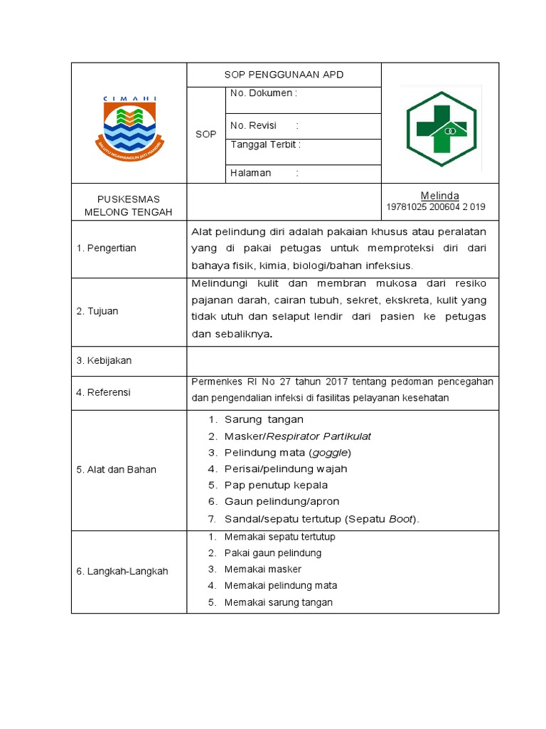 Sop Penggunaan Apd | PDF | Kesehatan Holistik