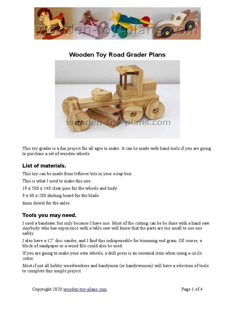 Wooden Toy Road Grader Plans: List of Materials | PDF | Tools | Equipment