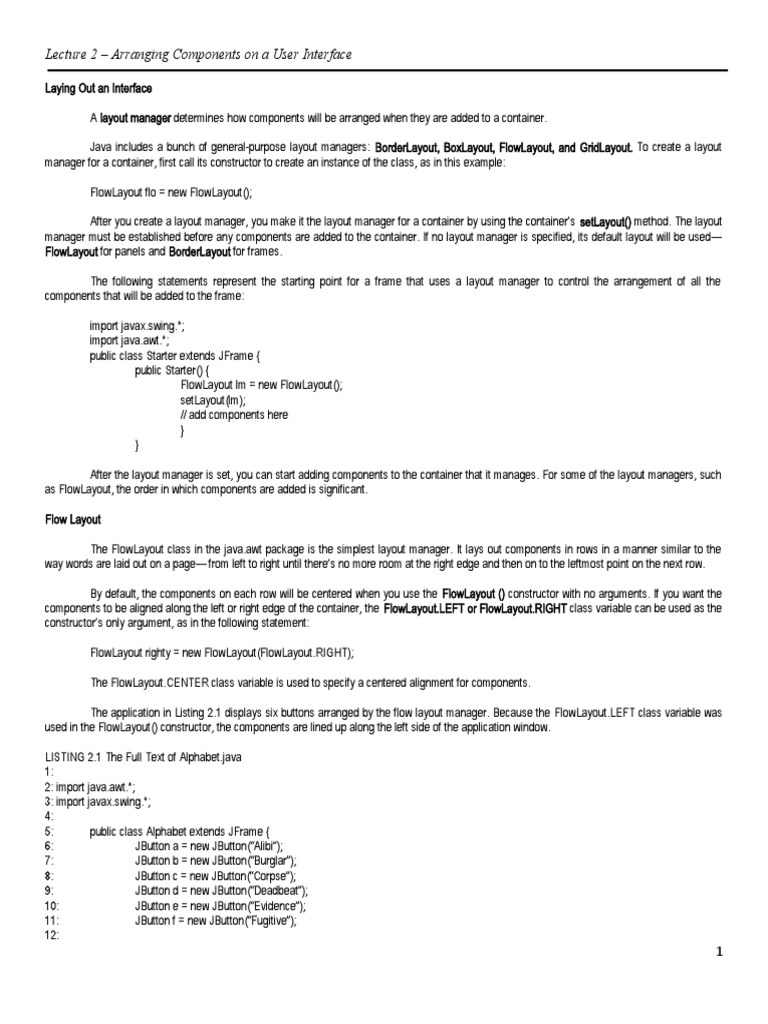 Lecture B Arranging Components On A User Interface | PDF | Programming Paradigms | Computer ...