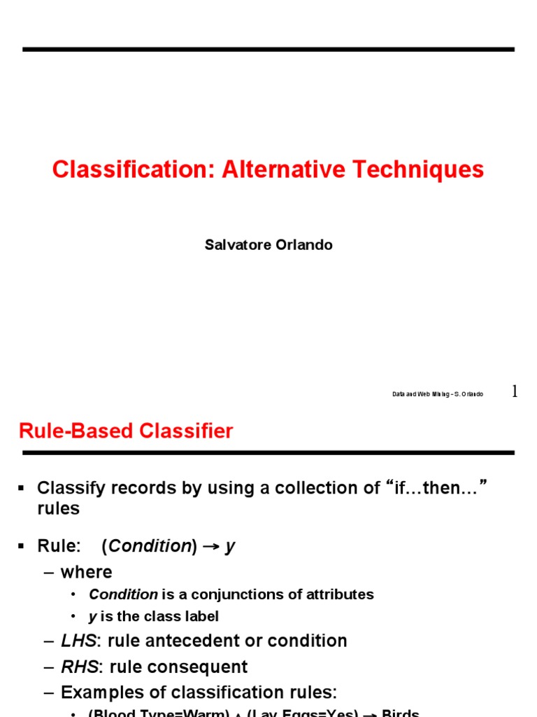 Classification: Alternative Techniques: Salvatore Orlando | PDF ...