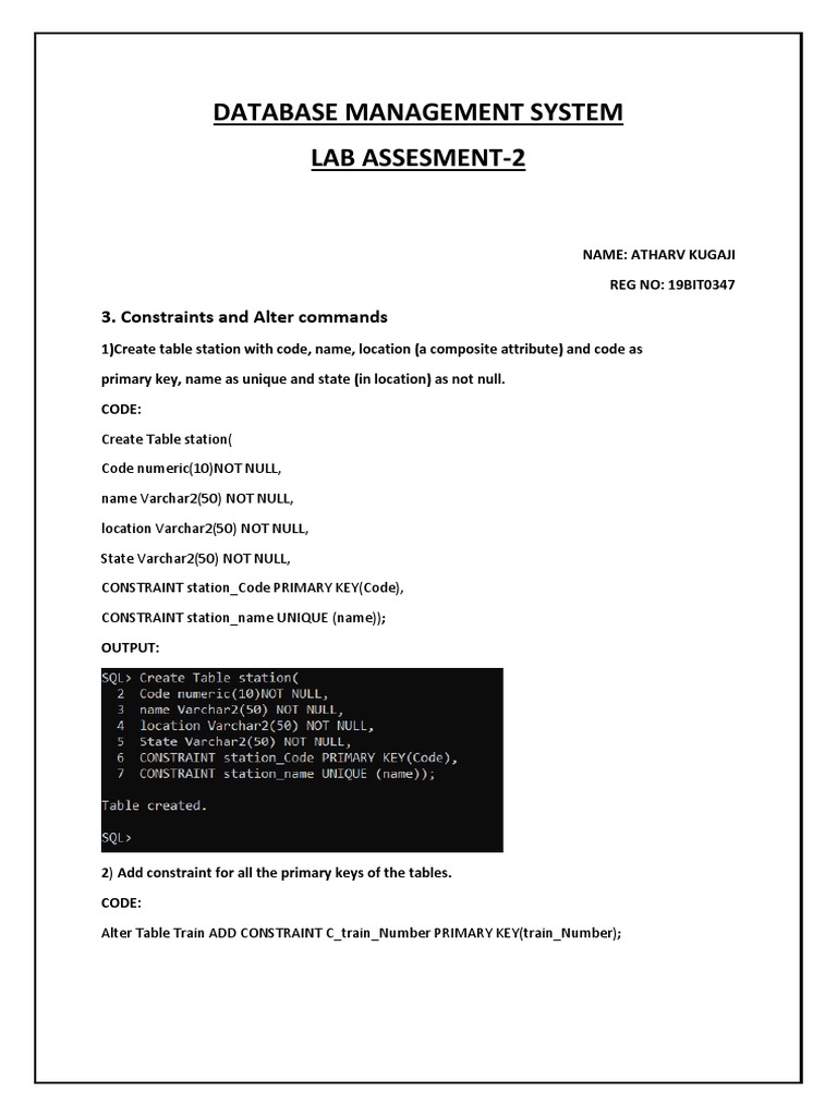 Database Management System Lab Assesment-2: 3. Constraints and Alter ...
