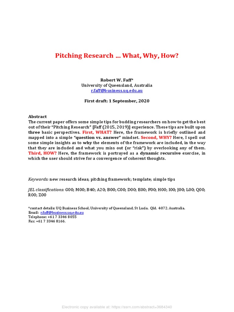 Pitching Research What, Why, How?: Robert W. Faff | Download Free PDF ...