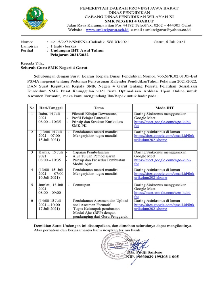 Surat - Undangan IHT - 2021 | PDF