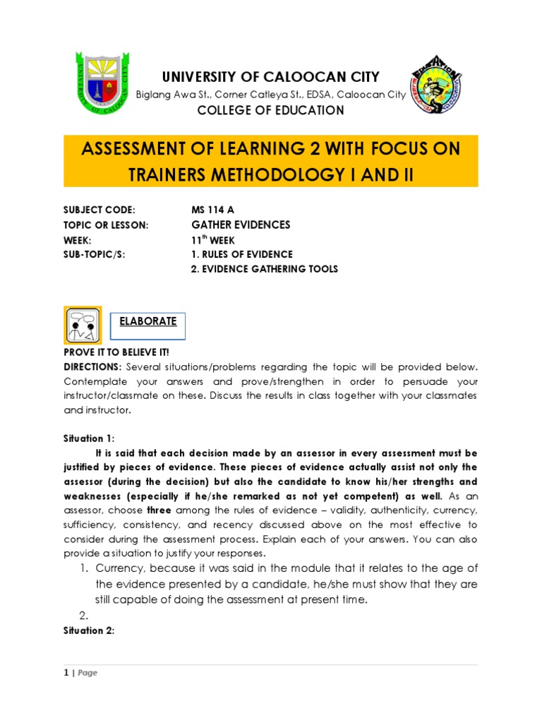 Evidence Gathering in Assessment Methods | PDF | Evidence | Cognition