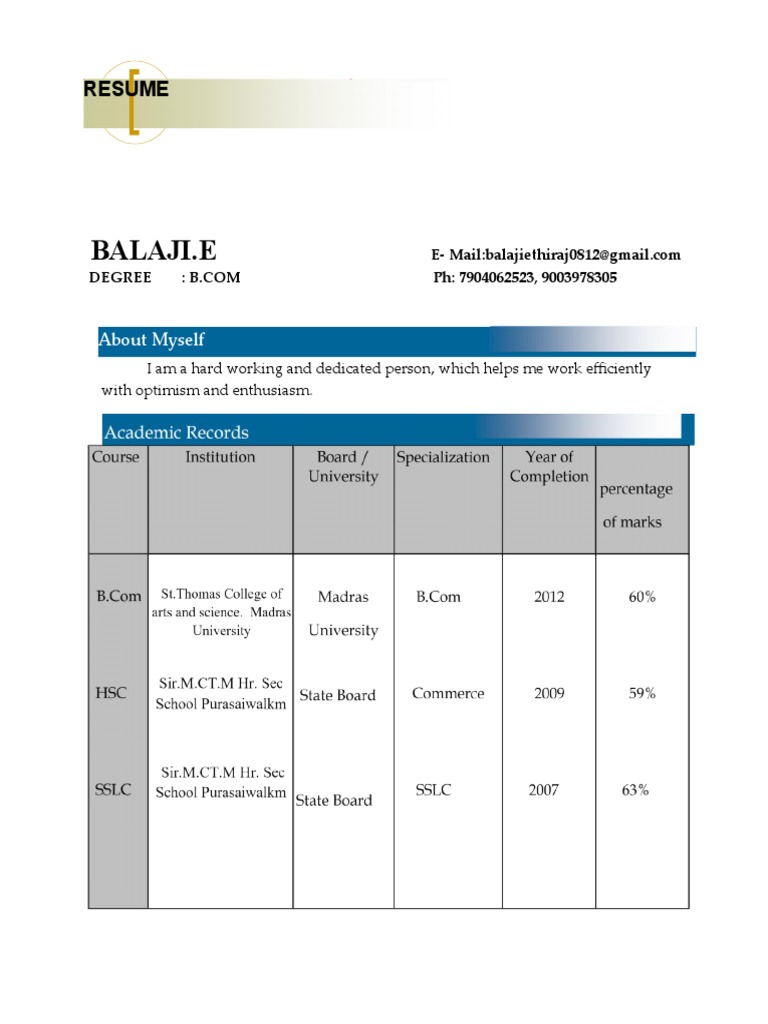 Balaji.E: Resume | PDF | Career & Growth | Business