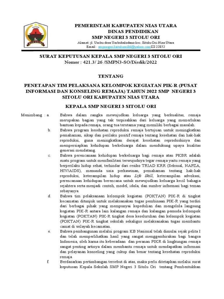 SK Pik-R SMP N.3 Sitolu Ori | PDF | Ilmu Sosial