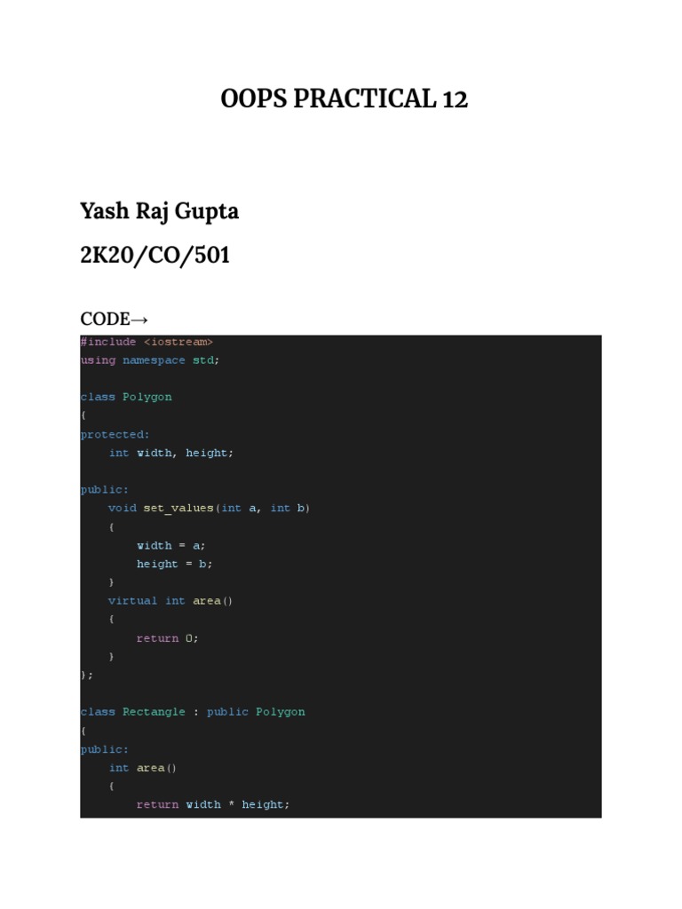Oops Practical-12 2k20 Co 501 | PDF