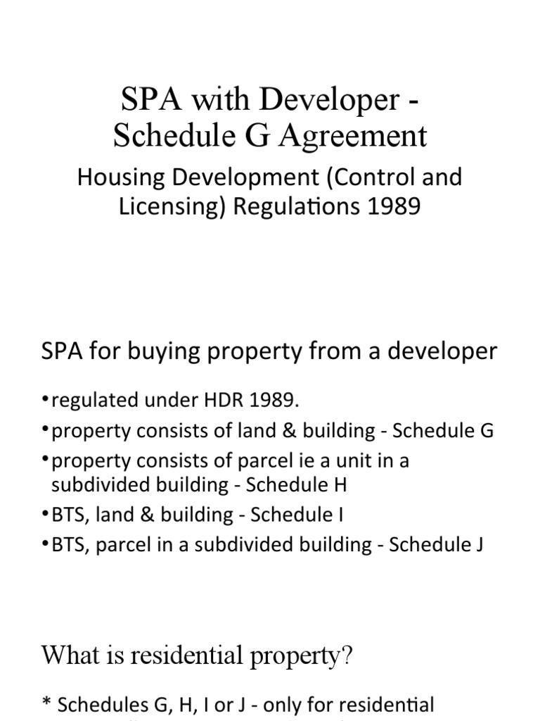 SPA With Developer - Schedule G Agreement: Housing Development (Control ...