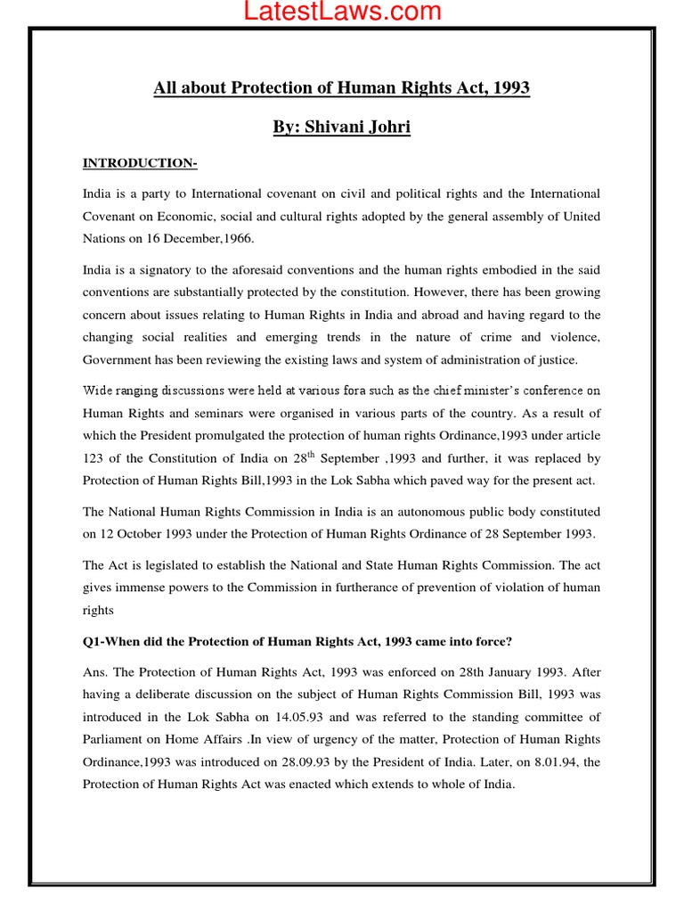 All About Protection of Human Rights Act 1993 by Shivani Johri | PDF ...