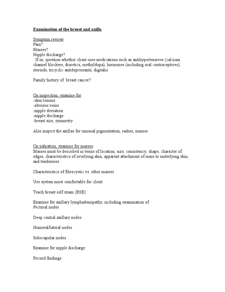 Breast and Axilla Examination Guide | PDF