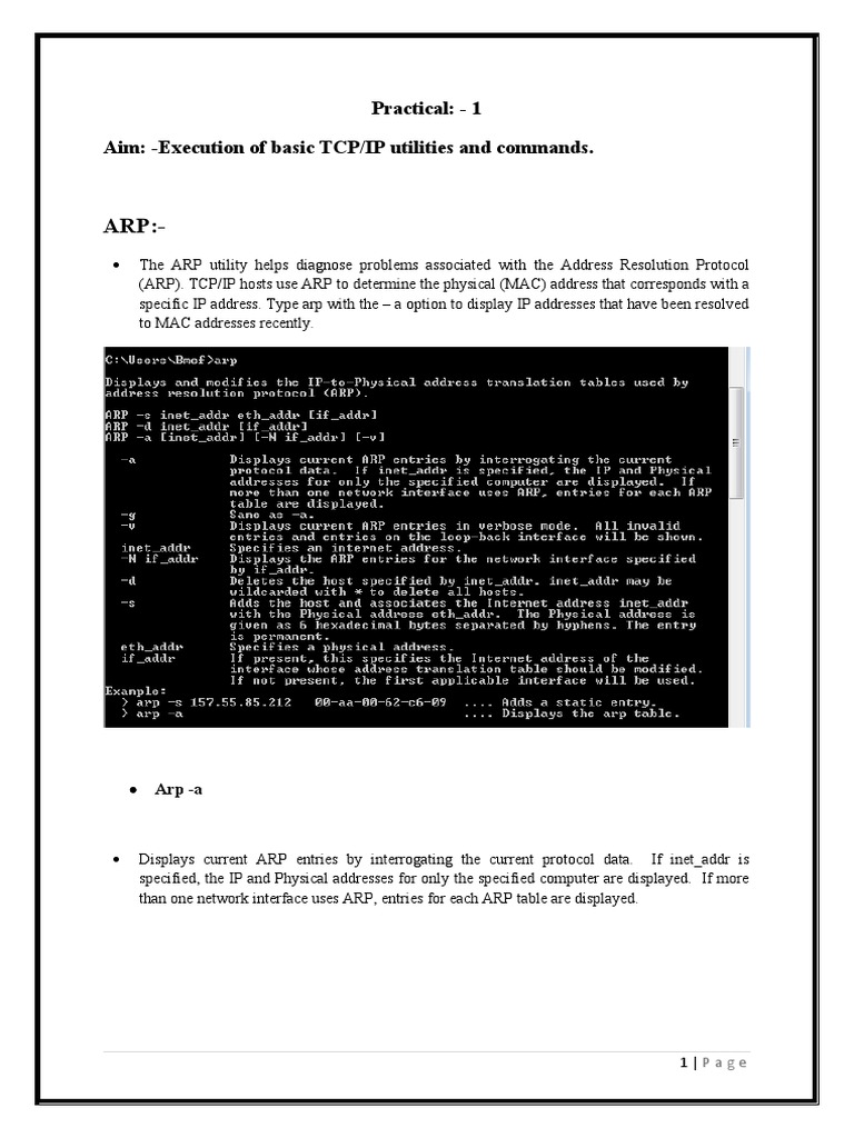 Practical: - 1 Aim: - Execution of Basic TCP/IP Utilities and Commands | PDF | Secure Shell ...