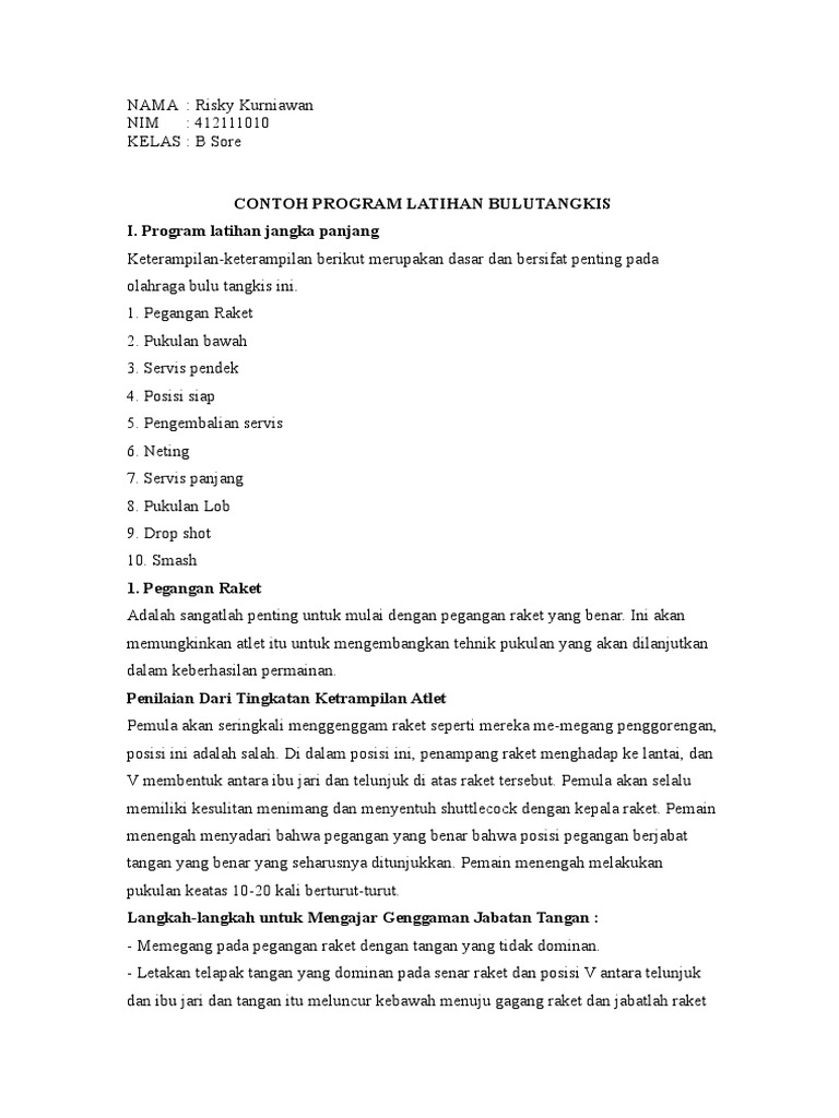 Program Latihan Dasar Bulutangkis | PDF | Sejarah