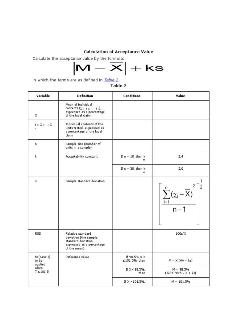 Acceptance Value Calculation Guide | PDF | Standard Deviation | Statistics