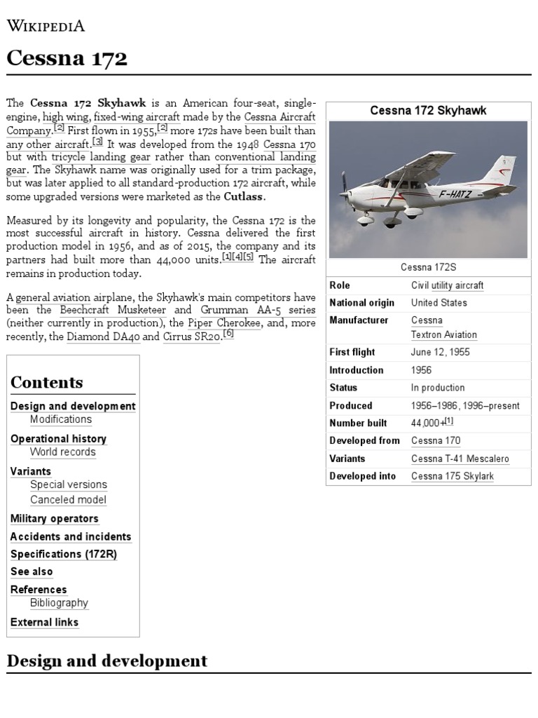 Cessna 172 - Wikipedia | PDF | Vehicles | Aeronautics