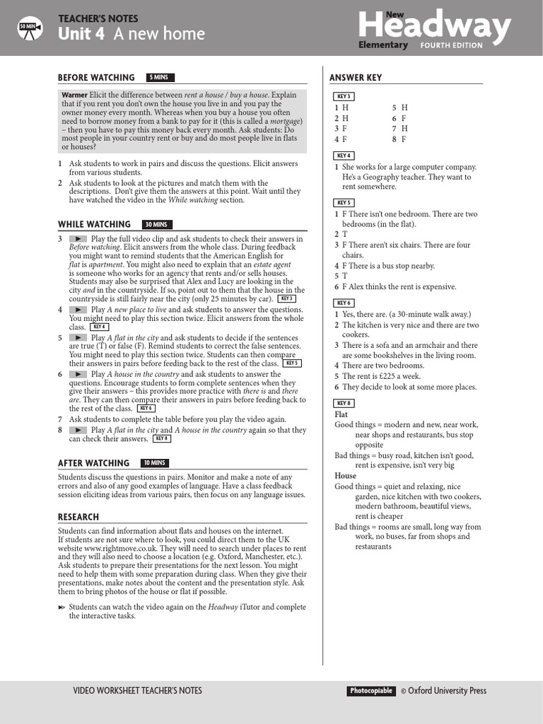 Unit 4 A New Home: Before Watching Answer Key | PDF