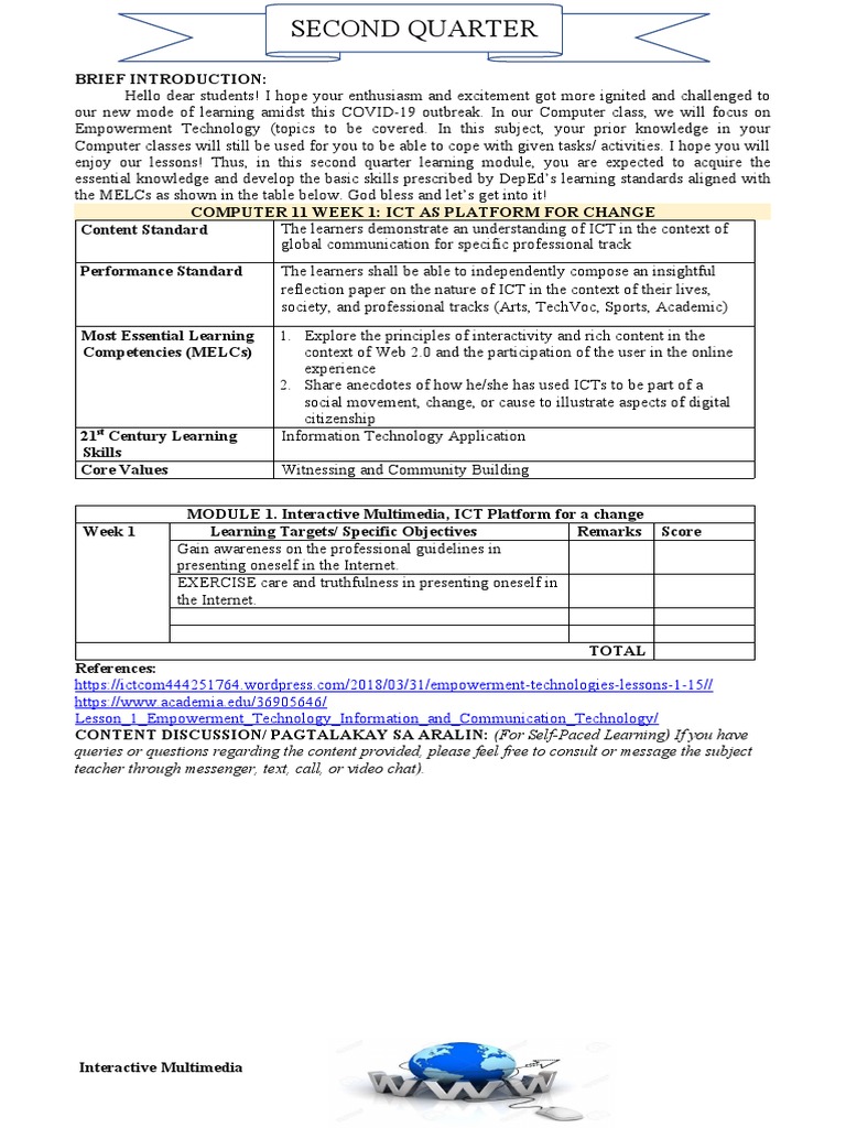 ICT 11 Module2nd Quarter | PDF | Learning | Educational Technology