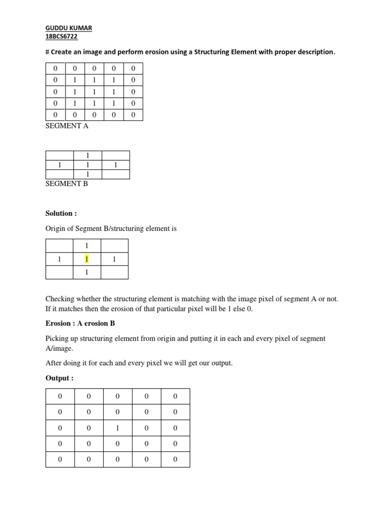 # Create An Image and Perform Erosion Using A Structuring Element With Proper Description | PDF ...