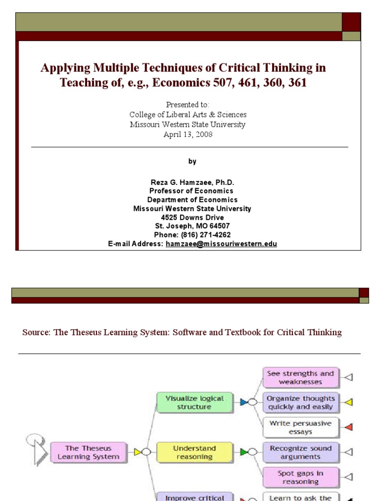 Applying Multiple Techniques of Critical Thinking in Teaching Of, E.g ...