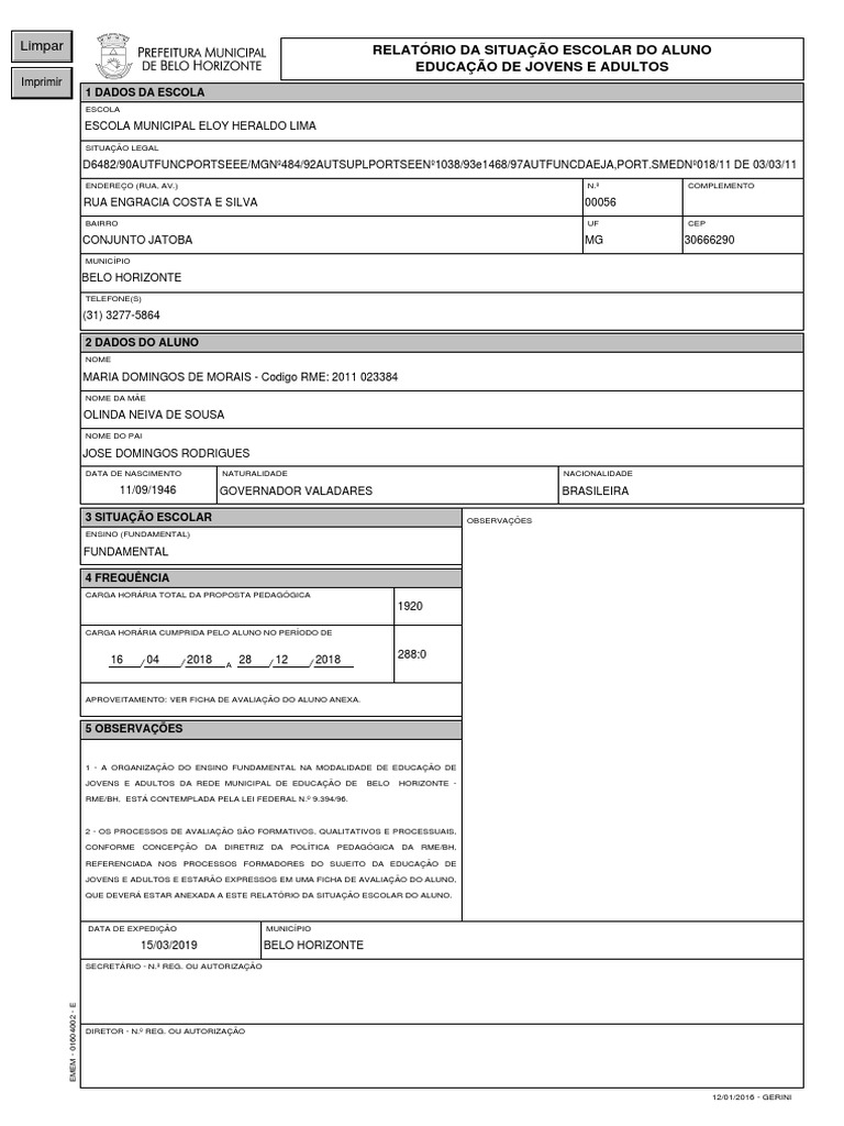 Relatório EJA MODELO | PDF