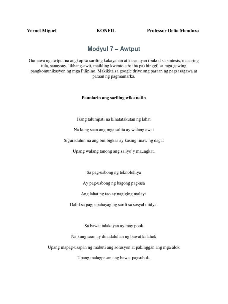 Modyul 7 Awtput MIGUEL | PDF