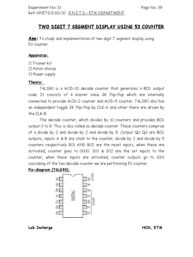 Two Digit 7 Segment Display Using 53 Counter Aim:: Apparatus | PDF ...