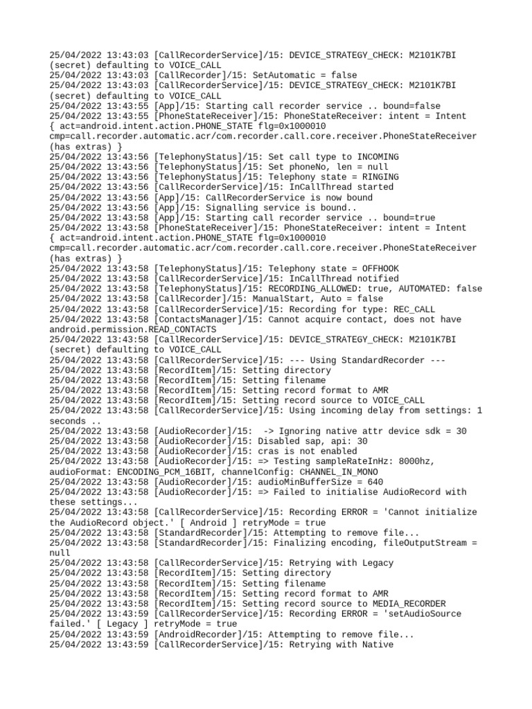 CallRecord Log | PDF | Filename | Android (Operating System)