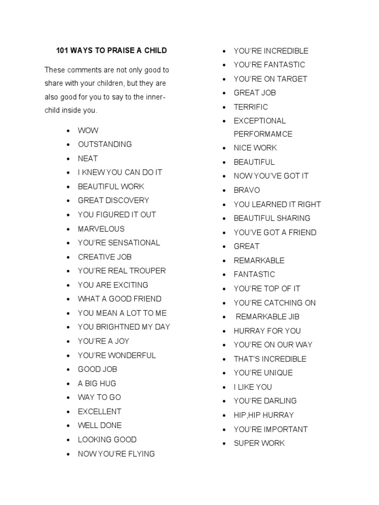 101 Ways To Praise A Child | PDF