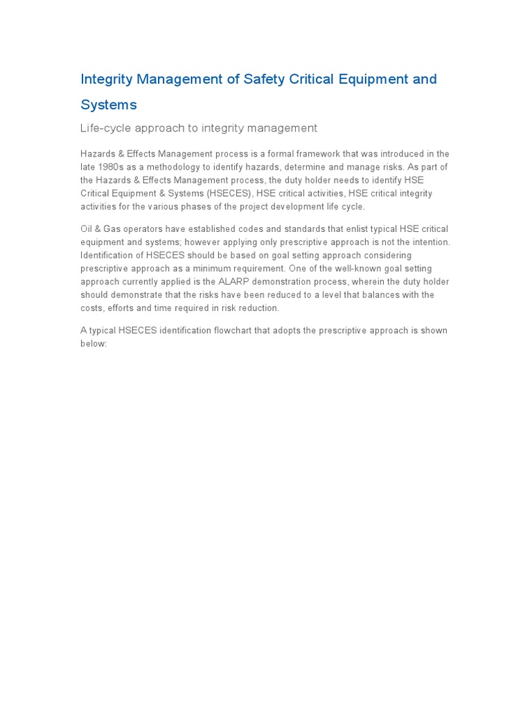 Integrity Management of Safety Critical Equipment and Systems | PDF ...