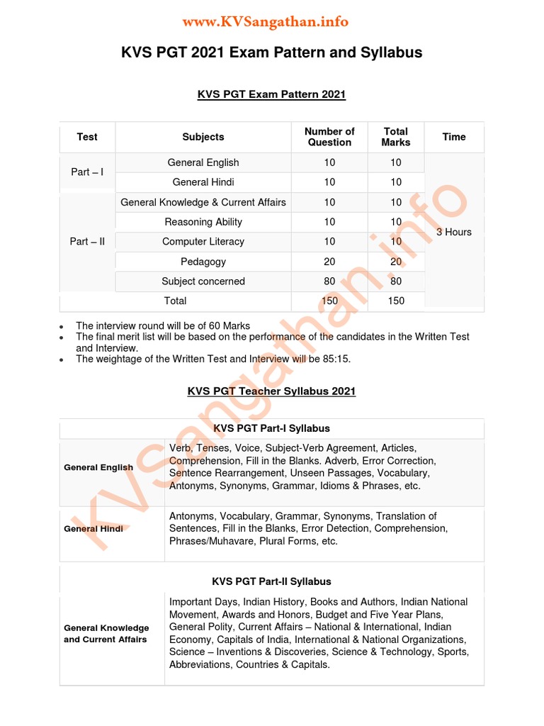 KVS PGT 2021 Exam Pattern and Syllabus | PDF | Disability | Inclusion ...