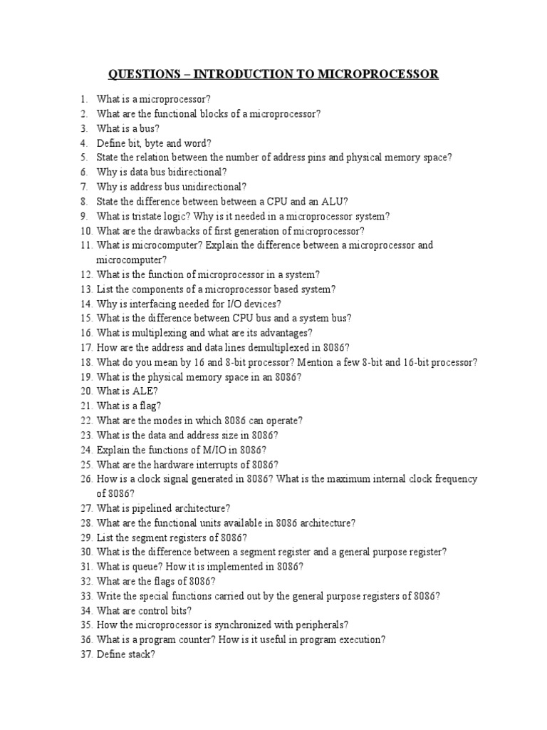 Questions - Introduction To Microprocessor | PDF | Central Processing Unit | Information And ...