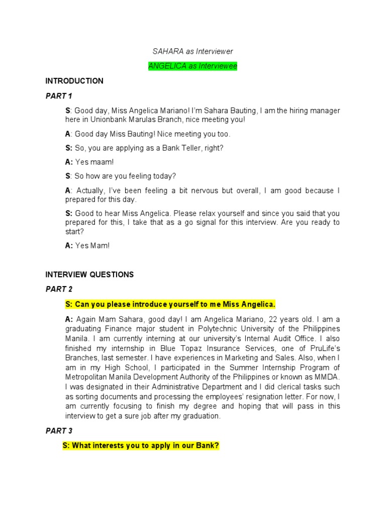 Script For Mock Interview | PDF | Interview | Social Media