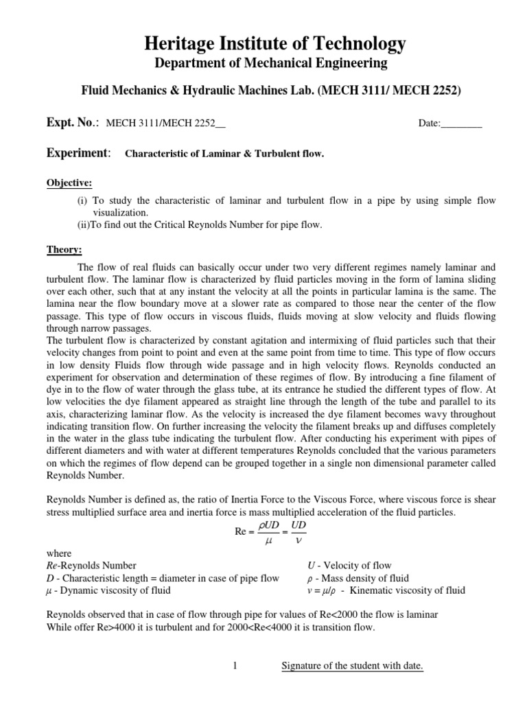 Reynolds Experiment Final | PDF | Reynolds Number | Fluid Dynamics