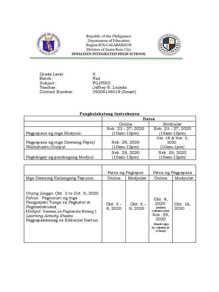General Instructions Grade 9 | PDF