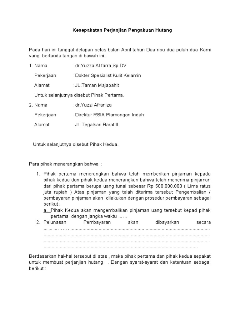 Kesepakatan Perjanjian Pengakuan Hutang Yuzza 1 | PDF | Ilmu Sosial