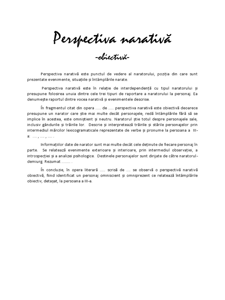 Perspectiva Narativa Obiectiva | PDF