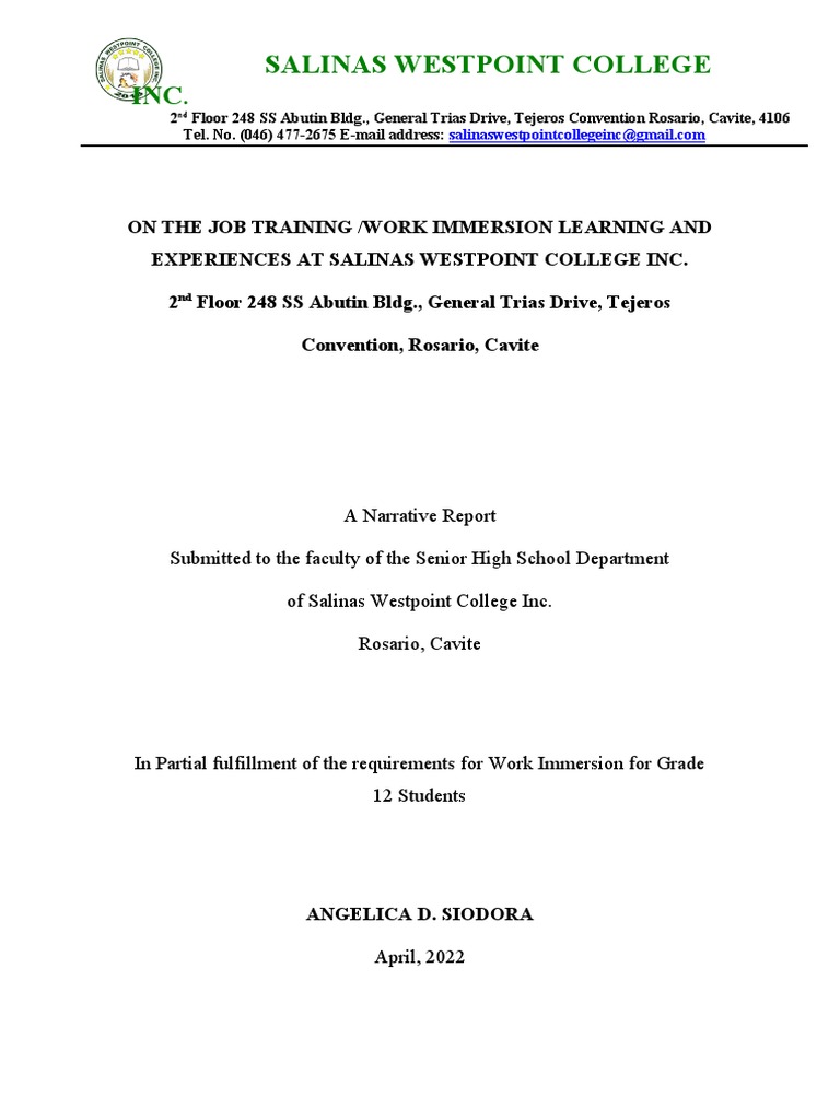 Narrative Report TVL Sample | PDF | Dough | Libraries